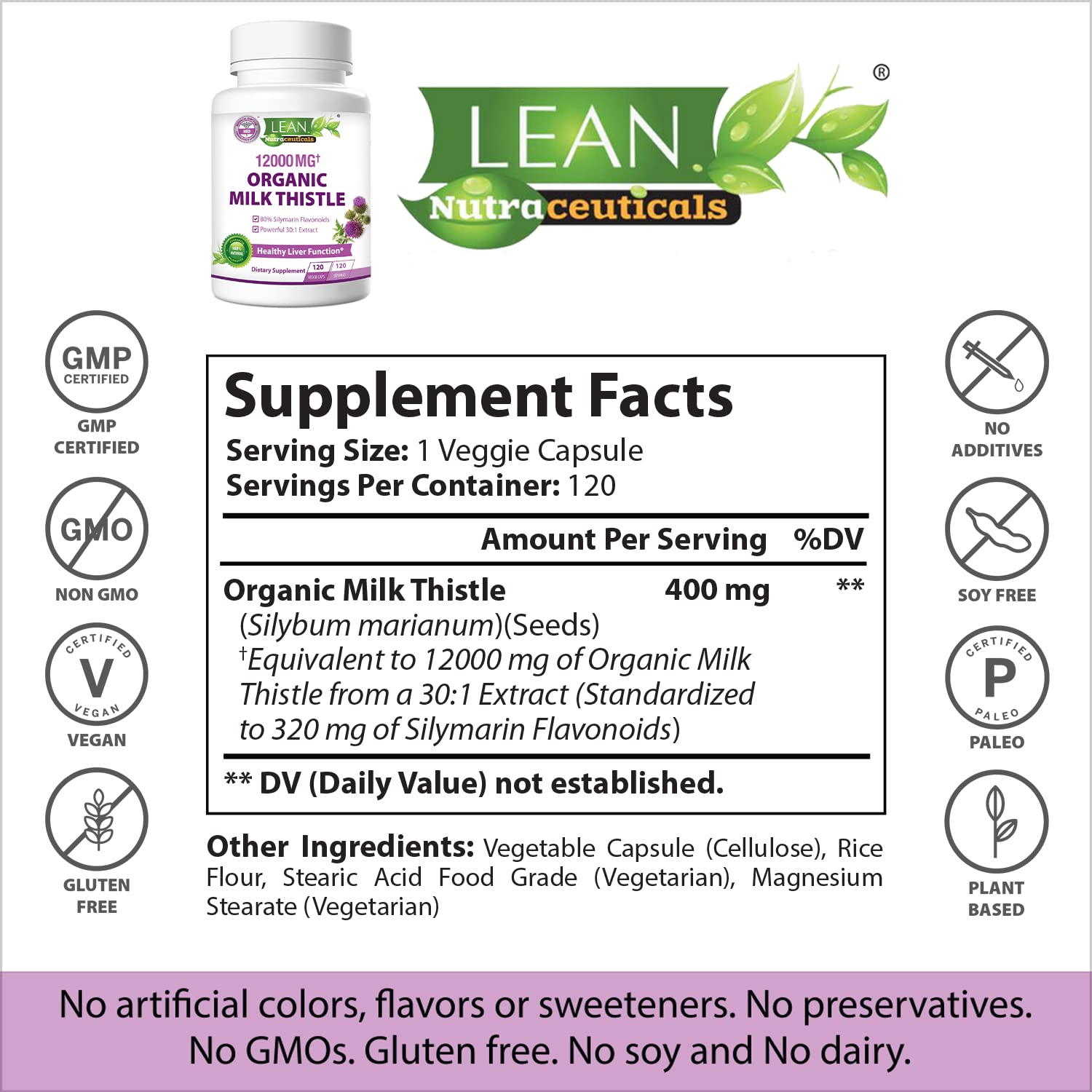 Liver Renew Cleanse Detox & Repair Organic Milk Thistle 120 Day 12000 Mg 30X Seed Extract with Silymarin MD Pure Kidney Lung Health Support Fast Active Formula Pills Herbal Supplement, 120 Capsules