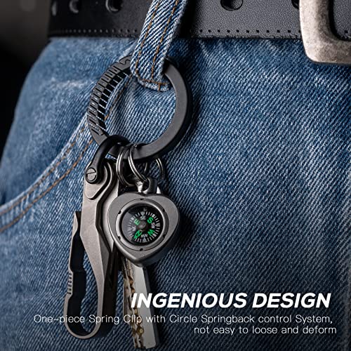 TISUR Titanium Carabiner Keychain Clip,D Key Rings for Keychains,Quick Release Keychain ,Key Chain Clip for Men Women (Black)