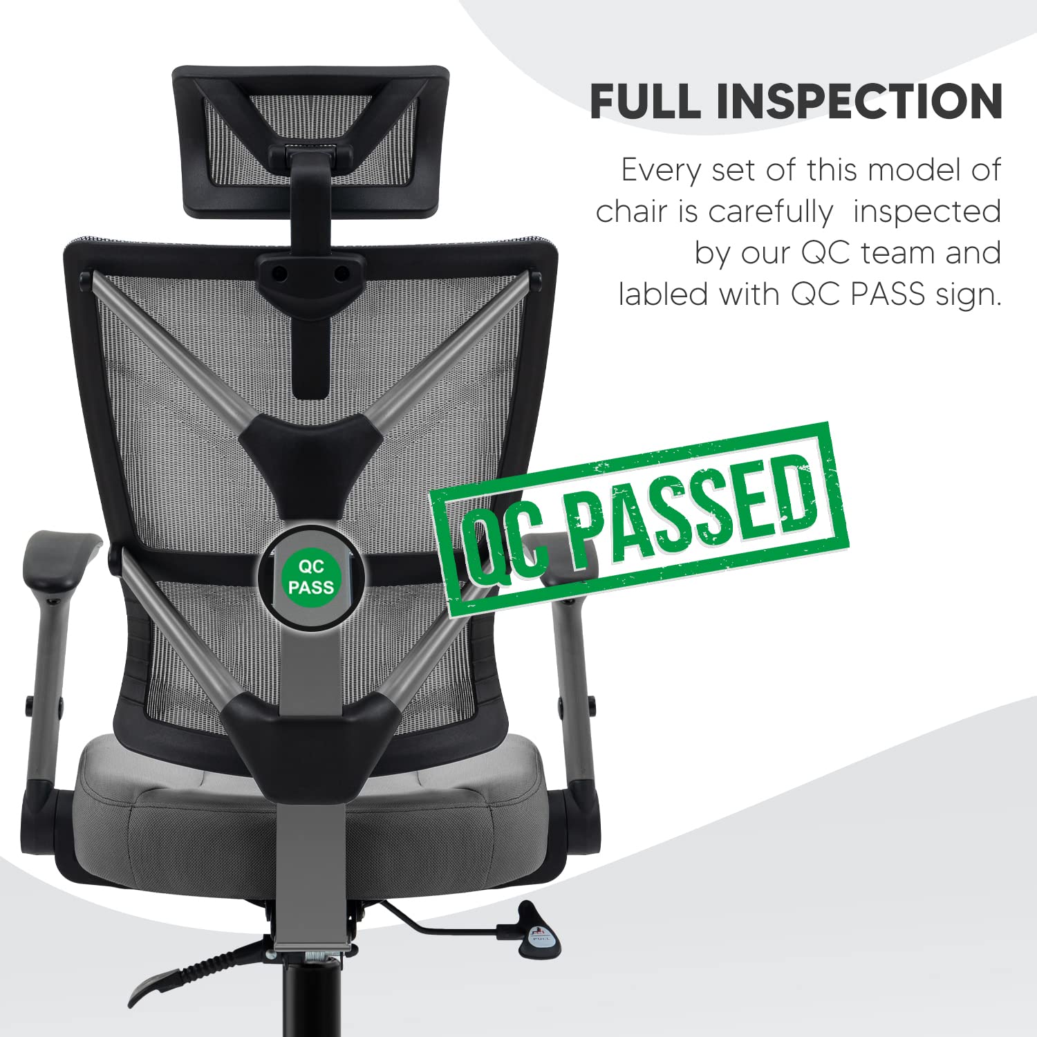 Ergonomic Mesh Office Chair - High Back Home Office Desk Chairs with Adjustable Headrest, 2D Flip-up Arms, Lumbar Support, Tilt Function and Rubber Wheels - Ergonomic Design for Back Pain,Gray