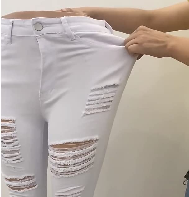 LONGBIDA Skinny Ripped Jeans for Women High Waisted Stretch Butt Lifting Jeans Slim Fit Distressed Denim Pants Pull On Jeggings Jeans(White,XXL)