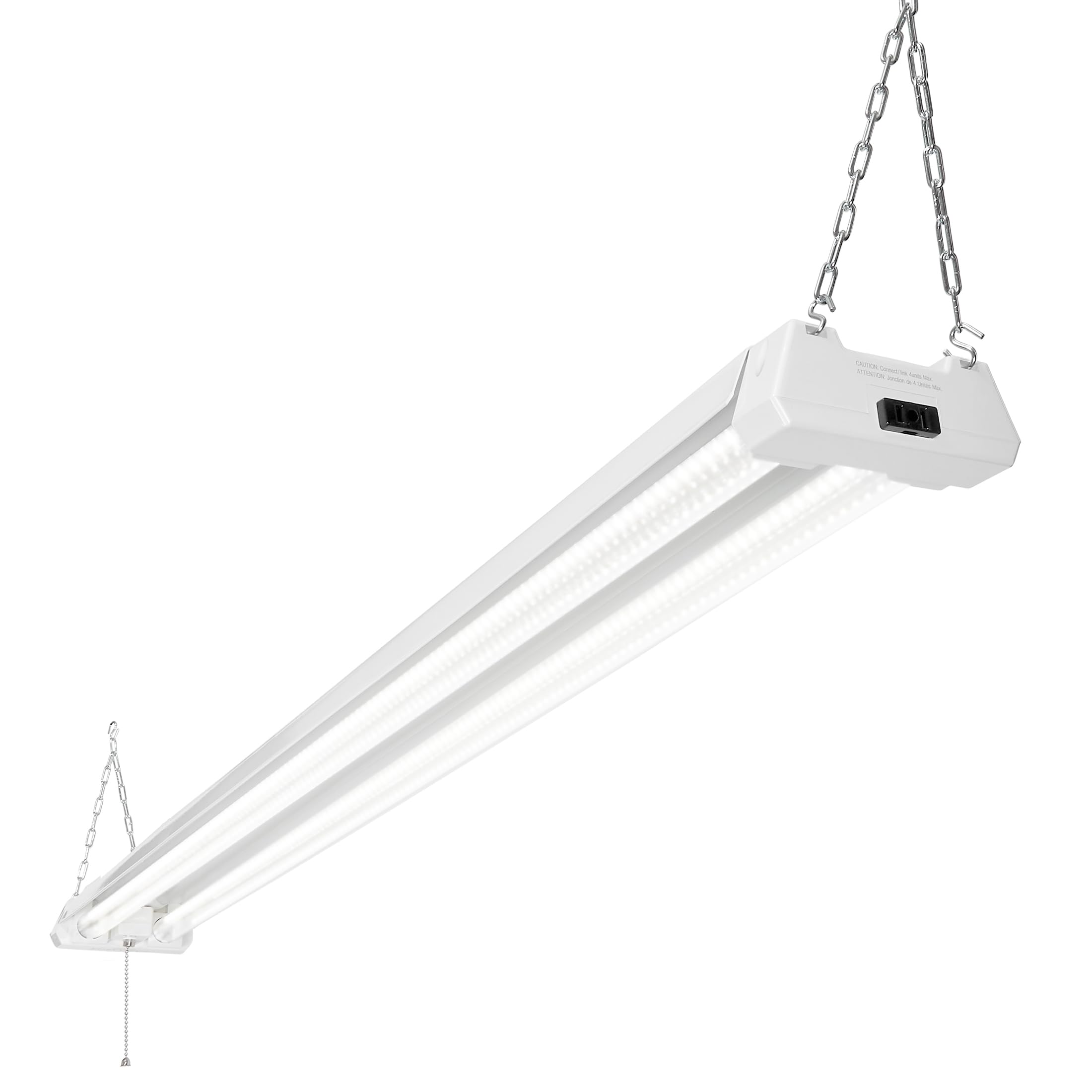 Maxxima 4 ft. Utility LED Shop Light Fixture, 40W, Linkable, Clear Lens 5000K Daylight 4800 Lumens Plug in Pull Chain LED Garage Light Energy Star