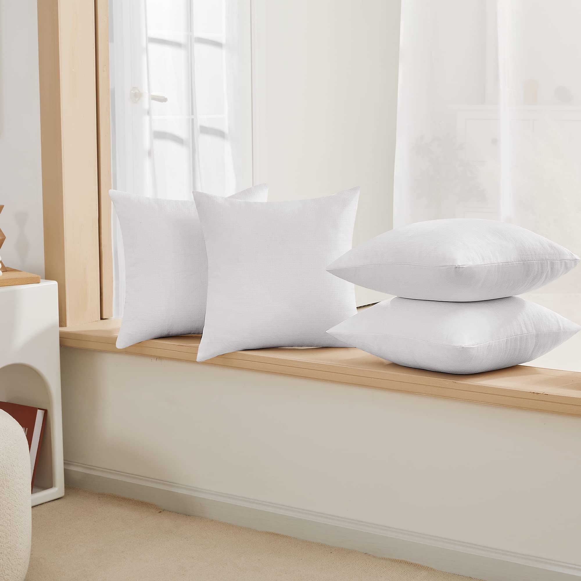 Deconovo 4 PCS White Blank Cushion Covers for Sublimation, Faux Linen Pillow Covers with Invisible Zipper, Soft Pillow Covers for Bench,18x18 Inch, Set of 4 Case Only No Insert