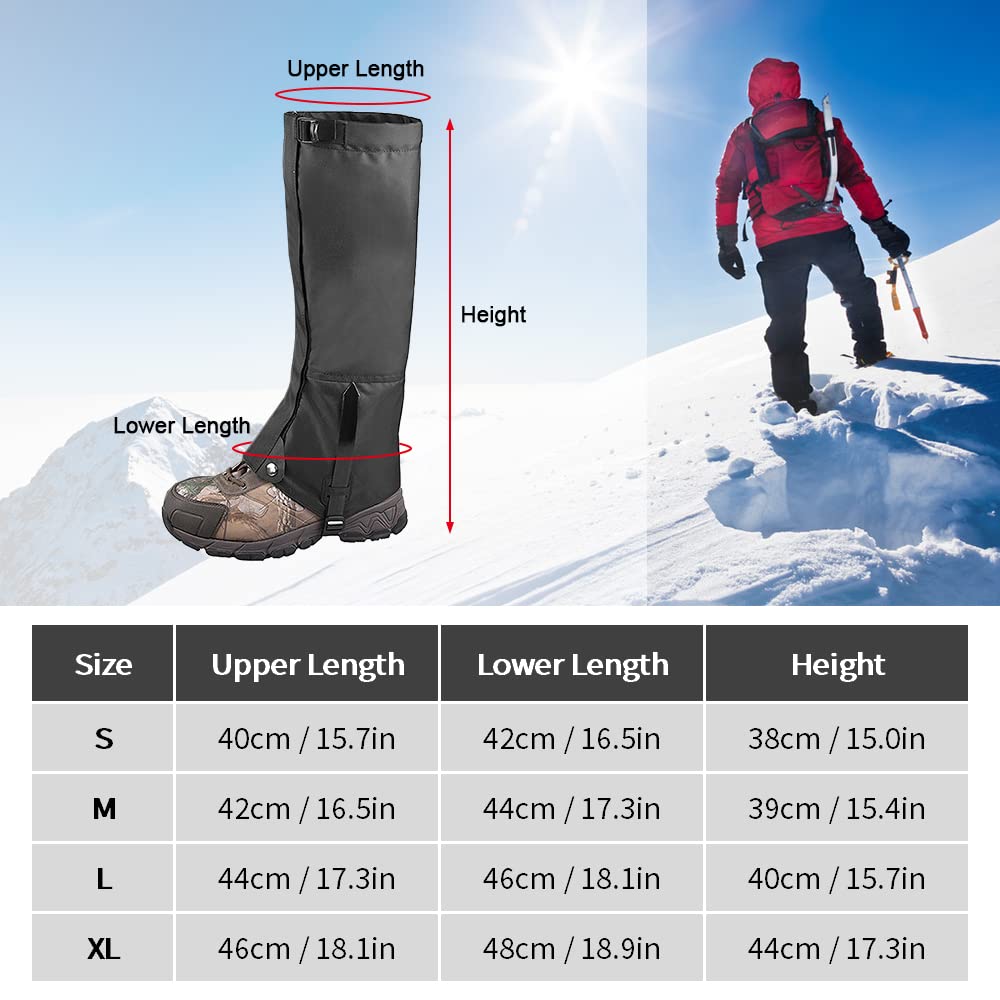 Doorslay Leg Gaiters with Waterproof and Adjustable Snow Boot Gaiters for Outdoor Hunting Skiing Motorcycle Camping Running Hiking