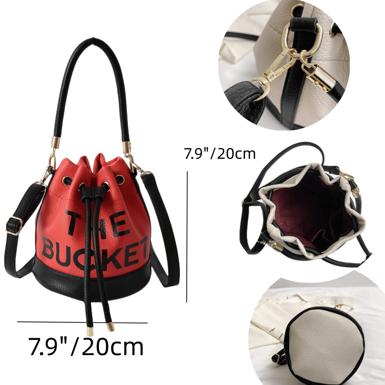 Drawstring Bucket Cross body Bags for Women Handbags Purses Designer Soft Vegan Leather Shoulder Bags (Orange)