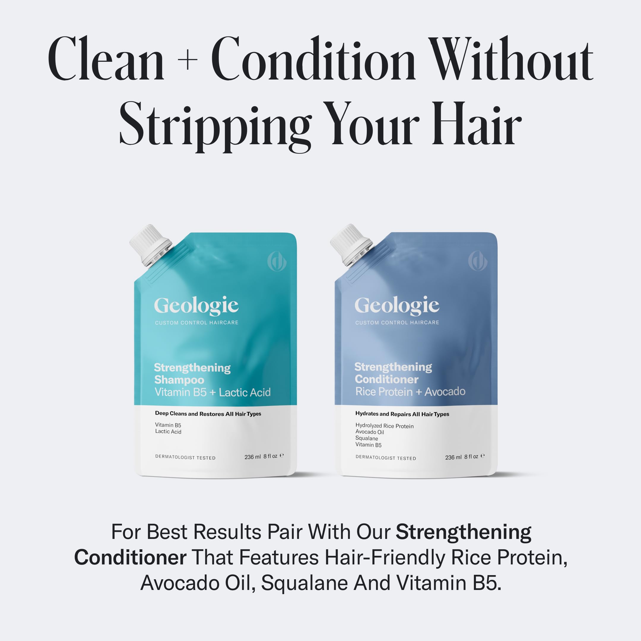 Geologie Strengthening Shampoo | Vitamin B5 + Lactic Acid Custom Control Haircare | 8 fl oz