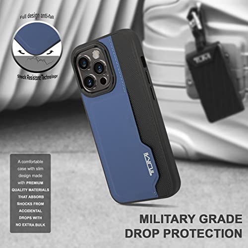 CG MOBILE TUMI Phone Case for iPhone 14 Pro Max in Blue with Vertical Card Slot, HC Leather Protective & Durable Case with Easy Snap-on, Shock Absorption & Signature Logo