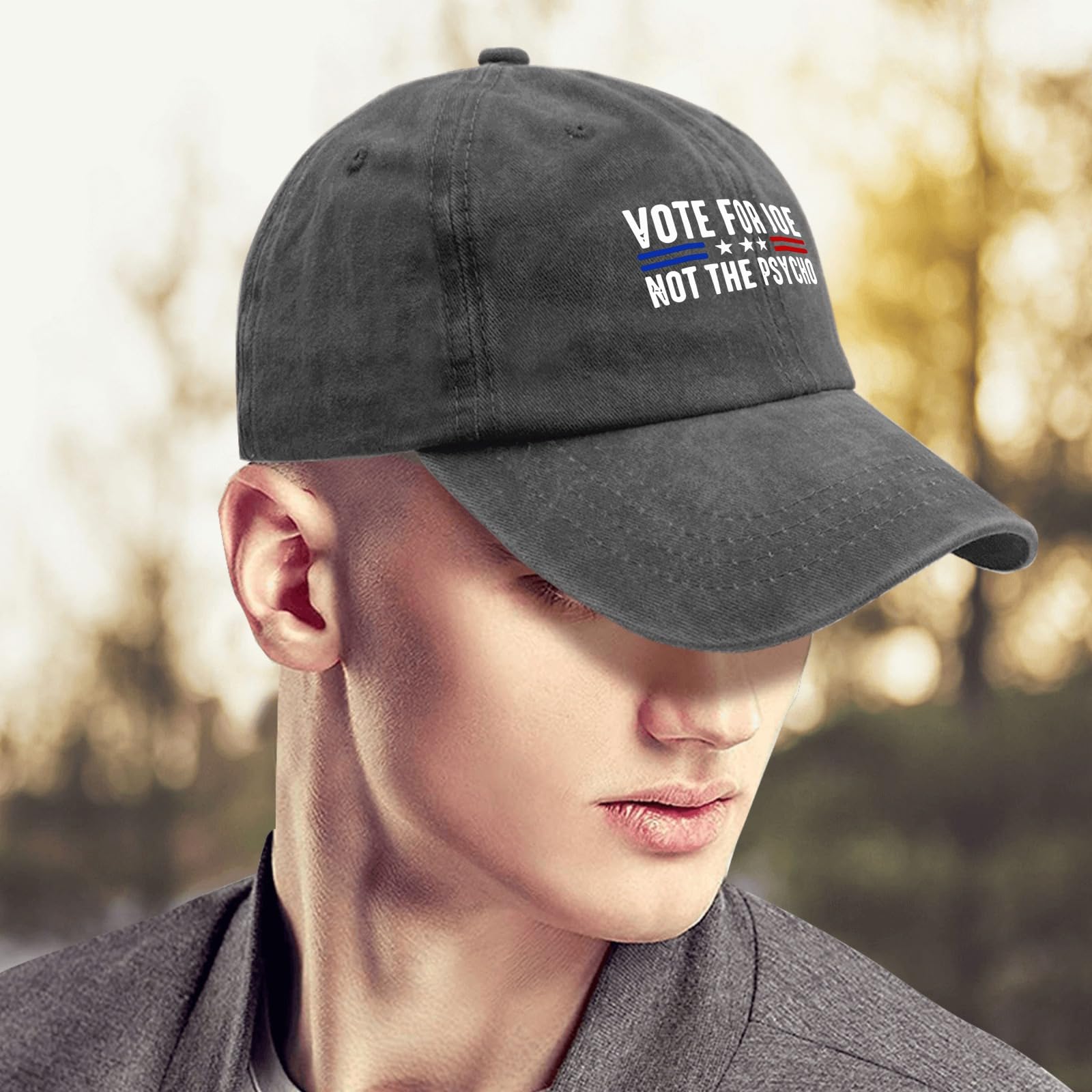 Generic Vote for Joe Not The Psycho Hat for Men Baseball Cap Aesthetic Washed Hiking Hat Fitted, Pigment Black