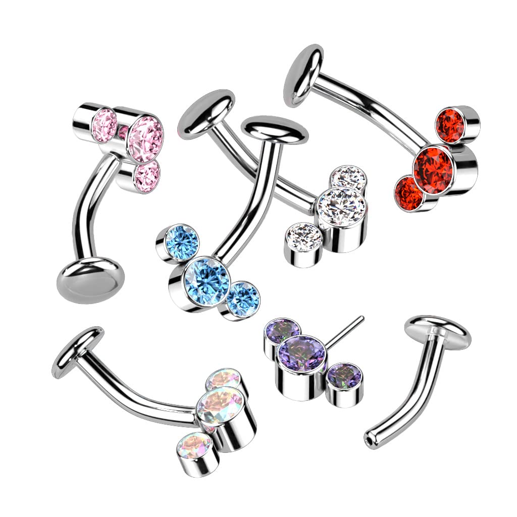 Dynamique Implant Grade Titanium Threadless 5mm Convex Disc Floating Belly Ring With 3-Bezel Set Round CZ Fan (Sold Per Piece)