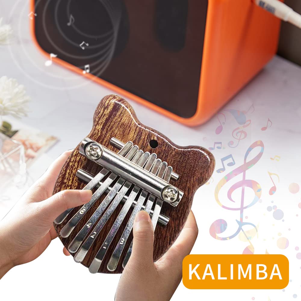Dnina Mini Kalimba 8 Keys Solid Wood Finger Portable Mini Kalimba, Musical Good Accessory Pendant Finger Piano Gift for Kids Adults Beginners. (Little Bear-A) (Y1110001)