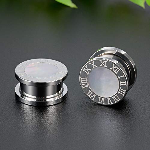 COOEAR Stainless Steel Elegant Ear Gauges Screw Back Plugs And Ear Tunnels Piercing Seashell Stretchers 1 Pair Packed.