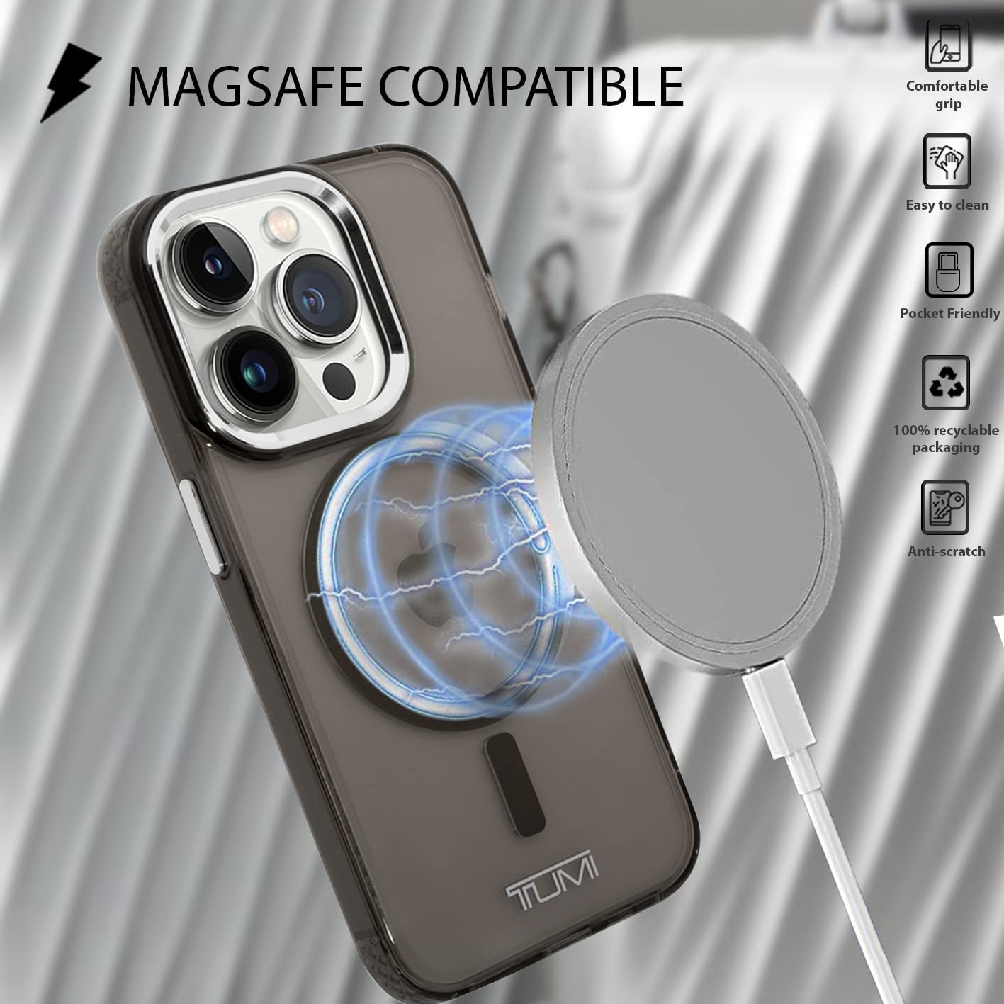 CG MOBILE TUMI Phone Case for iPhone 14 Pro Max in Clear Black MagSafe Compatible Case, Real Protective & Transparent Anti-Scratch Cover with Easy Snap-on, Shock Absorption & Signature Logo