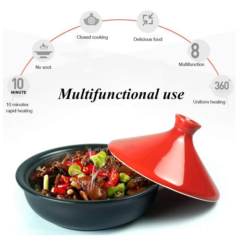 Generic Moroccan tagine Pot Small tagine Bowl Round Ceramic Casserole Clay Pot with lid Heat-Resistant hot Pot earthen Pot Multifunctional cookware for stew Soup A 16 23 cm