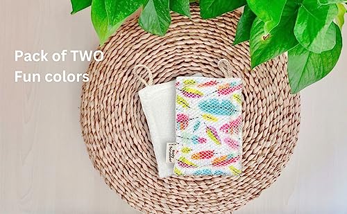 Premium Exfoliating Pad, Scrub, Body Scrubber, Dual-Sided with African Net/Cotton Flannel and Terry Cloth β Bath Shower Sponge-Gets You Clean, Not Just applying Soap β 24 Random Designs (2-Pack)