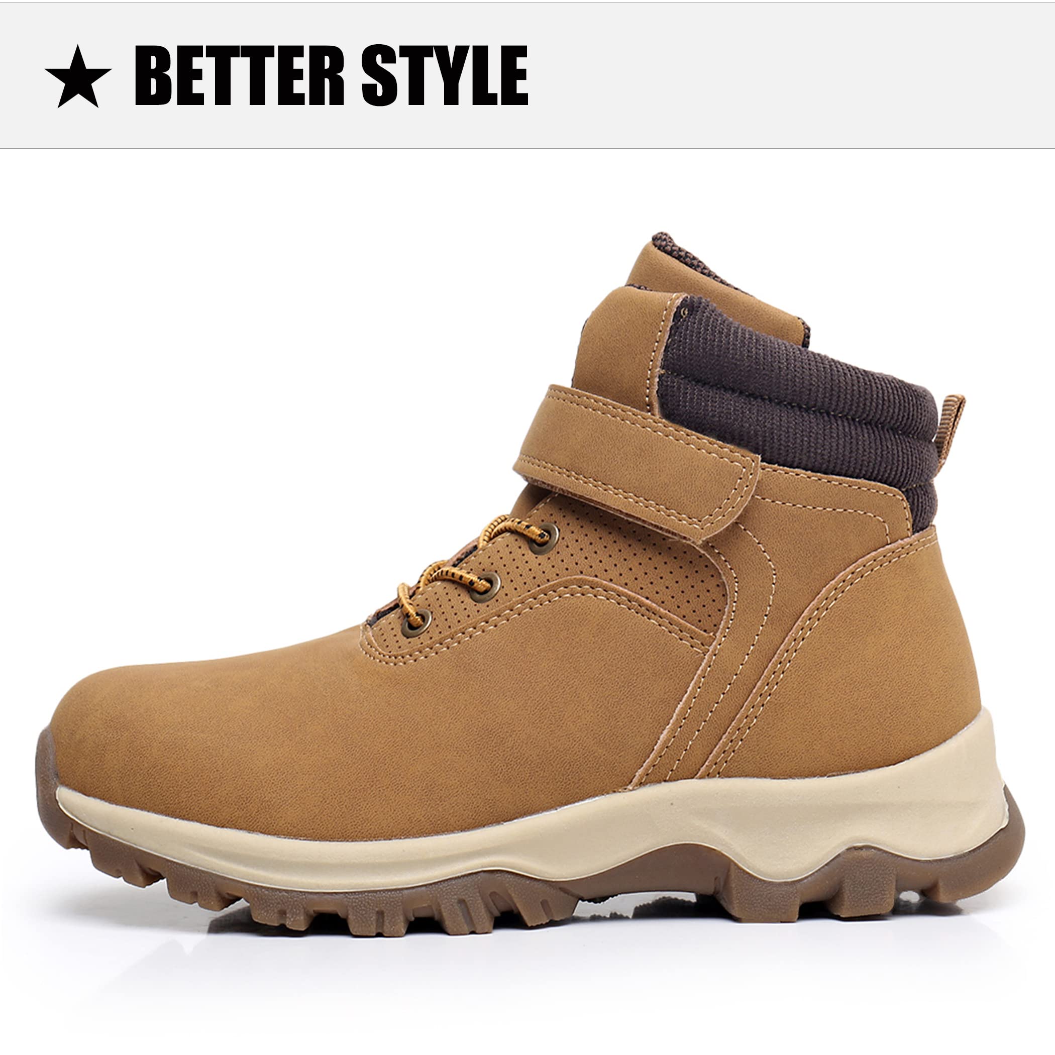 Dirafy Kids Boys Outdoor Hiking Boots - Unisex Child Water Resistant High Top Sneaker(Tan,33)