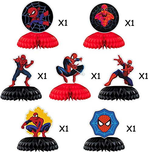 GeRRiT 7pcs Honeycomb Centerpiece for Spiderman, Spiders Theme Birthday Party Supplies Table Decorations