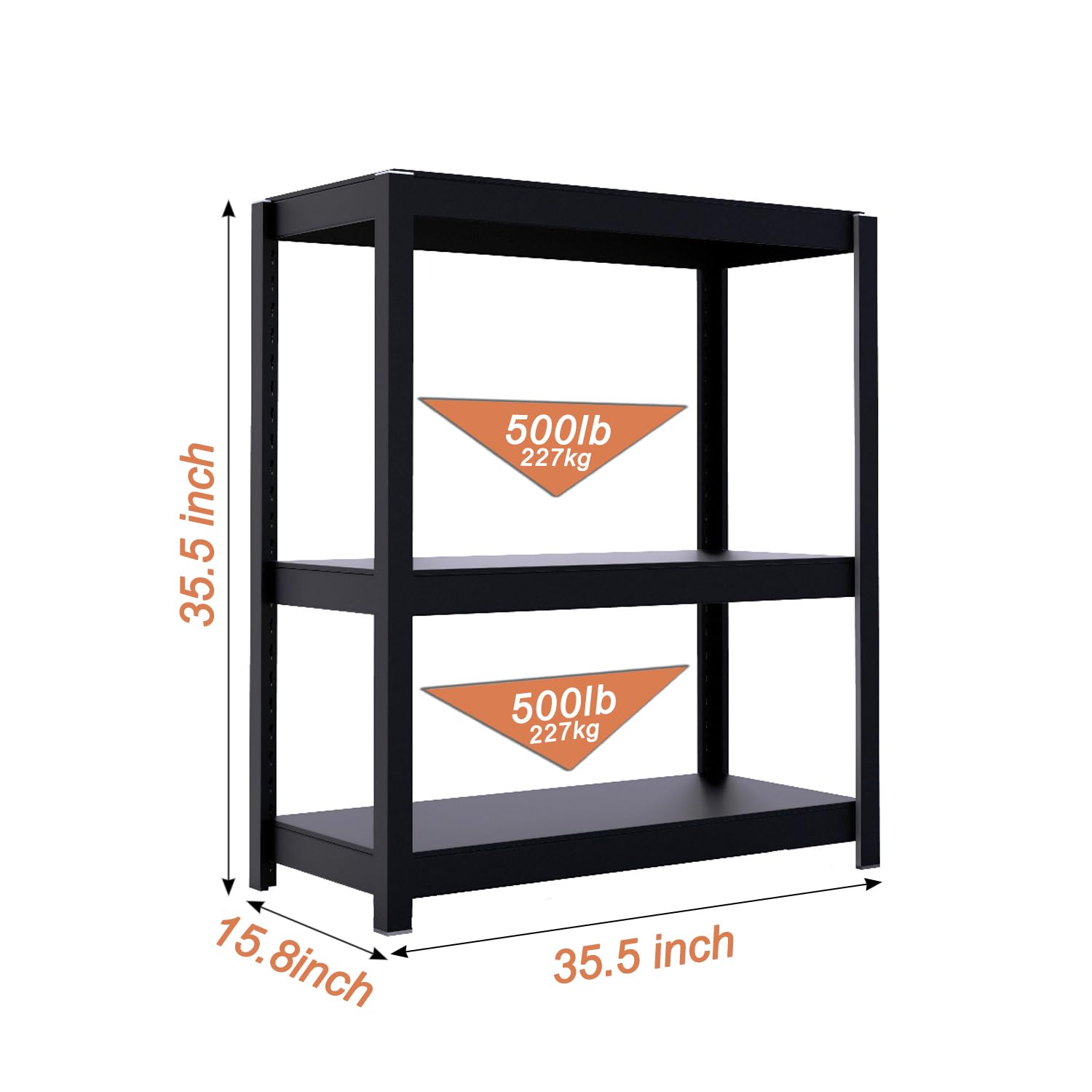 iDEKAI 3 Tier Steel Storage Shelves, Garage Shelving, Heavy Duty Adjustable Garage Shelves, Utility Rack, Shelving Units for Storage, Kitchen, Warehouse,Pantry, Closet, 35.5H 35.5W'' x 15.8" D, Black