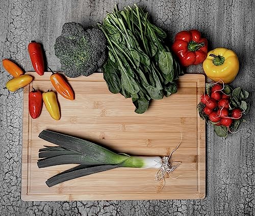 Extra Large Organic Bamboo Cutting & Charcuterie Board with Juice Groove & Reversible