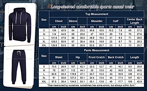 COOFANDY Men's Tracksuit Hooded Athletic Sweatsuits Lined Fleece 2 Piece Outfit (Navy,XL)