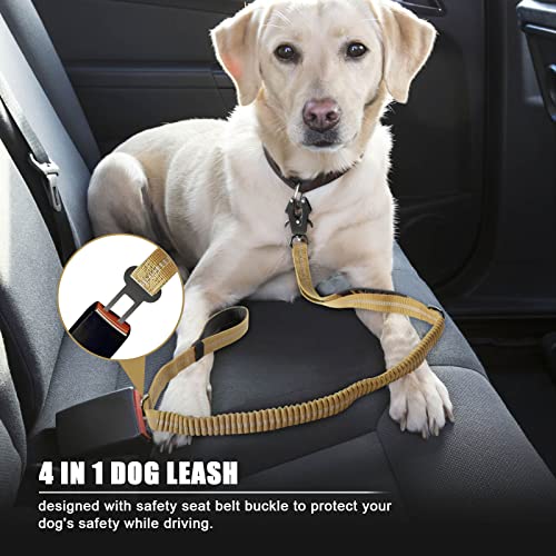 Raipult Heavy Duty Tactical Bungee Dog Leash, 4-6FT No Pull Dog Leash with Quick Release Carabiner, Reflective Shock Absorbing Leashes with Car Seatbelt for Medium Large Dogs,Khaki