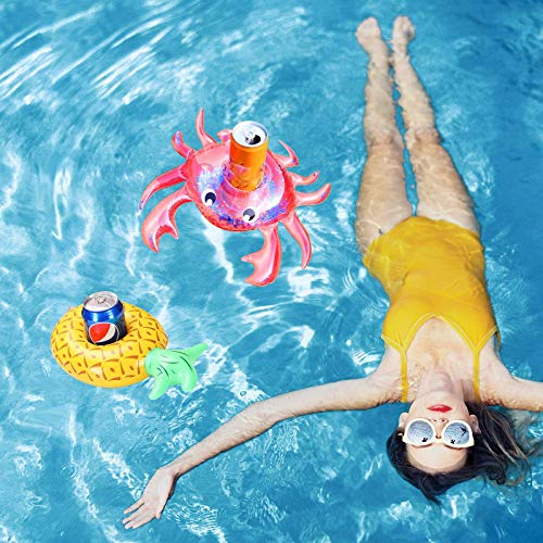 Inflatable Drink Holder, 25 Pack Pool Drink Floats Inflatable Cup Holders + 1 Hand Pump, Drink Floaties for Swimming Pool Party