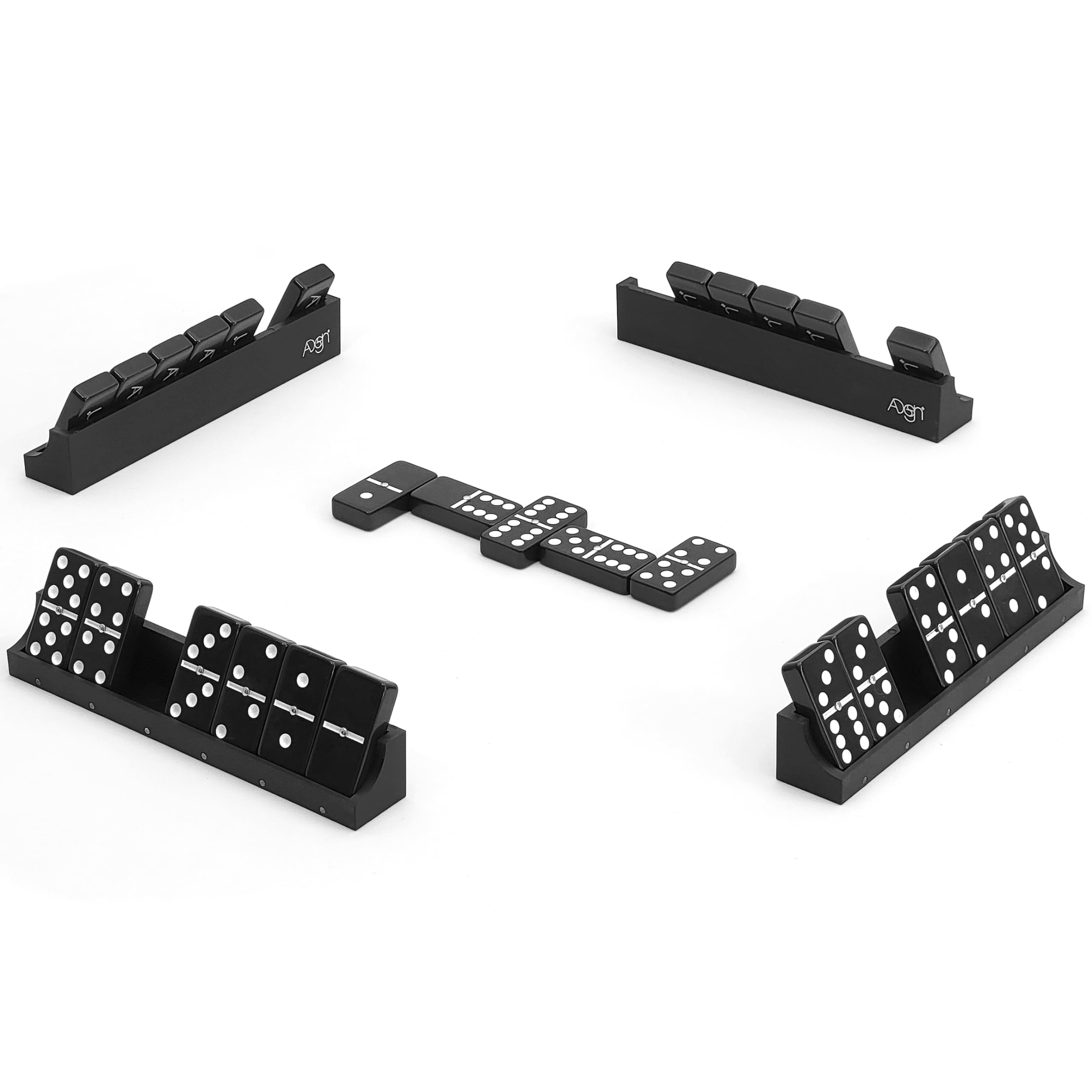 Domino Game Set of 28 | Professional Double 6s | Multi-use Box | Trays to Stand Tiles | by ADesign+ (Bamboo)