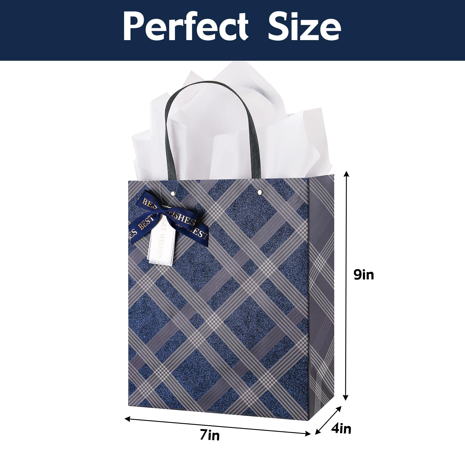 lilymelon 2 Pack 9" Medium Size Gift Bags Assorted Premium Gift Bags with Tissue Paper For Birthdays, Baby Shower,Weddings,Party Favor 7" X 4" X 9"