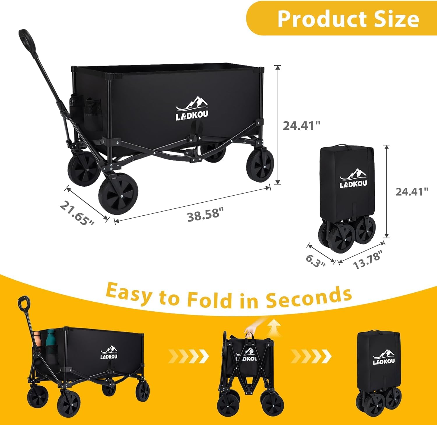 Collapsible Foldable Wagon, Portable Utility Grocery Wagon for Outdoor Camping Garden,Heavy Duty Beach Wagon Cart