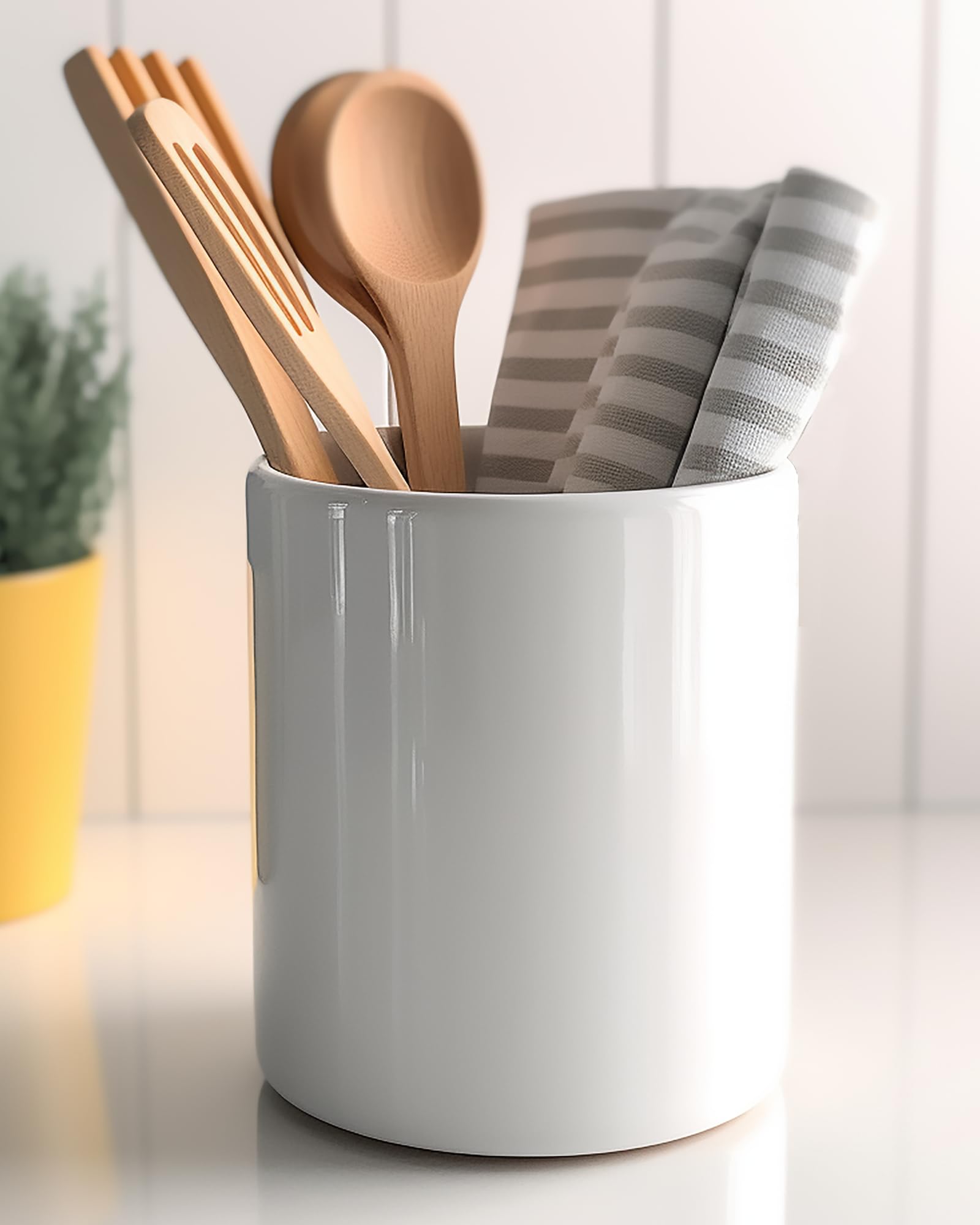 Extra Large Utensil Holder for Kitchen Counter - Ceramic Countertop Utensil Holder for Kitchen Utensils | Kitchen Utensils Holder for Countertop | Includes Microfiber Towel (Utensils Not Included)