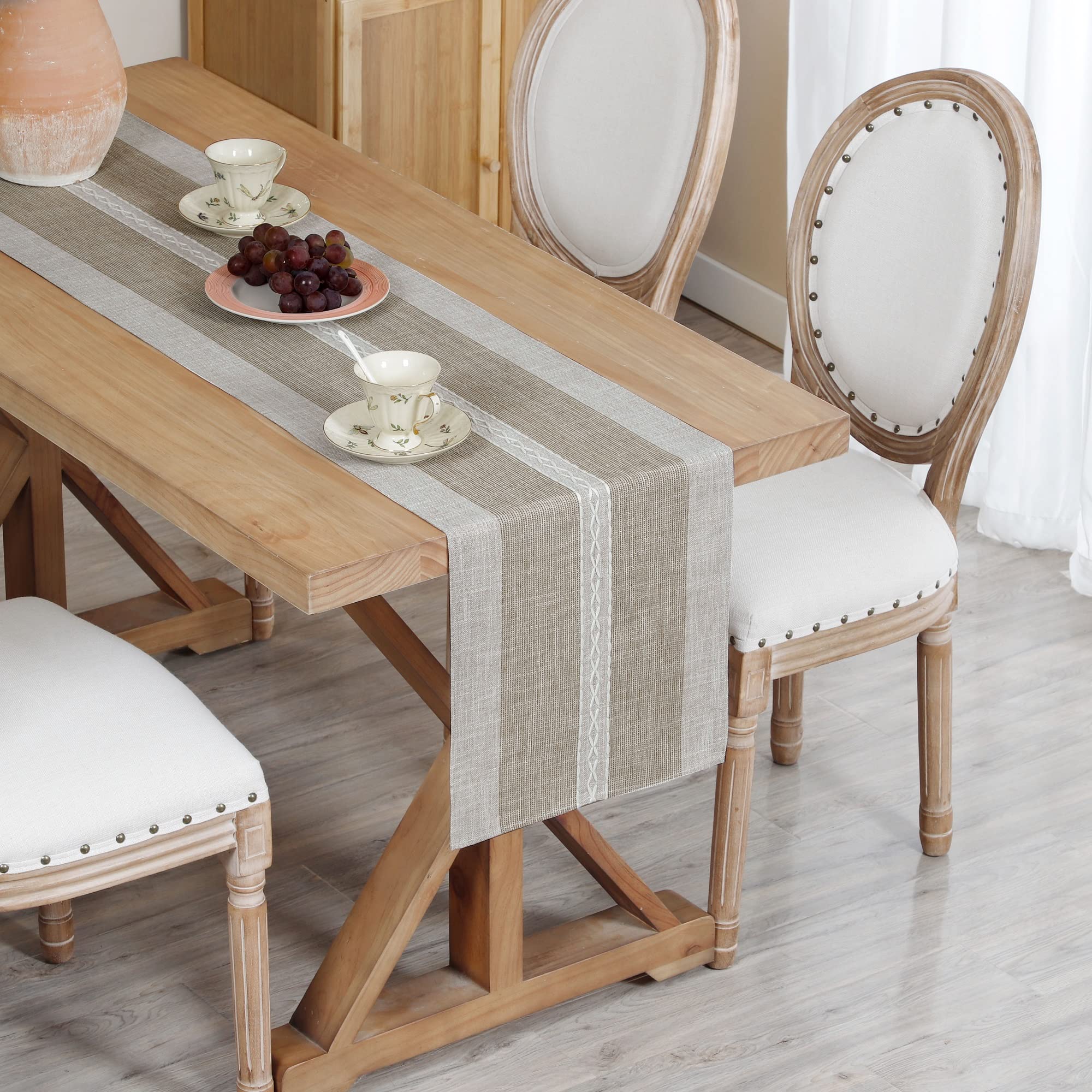Farmhouse Braided Striped Table Runner Rustic Embroidery Coffee Table Runners for Decorations Weddings Holiday Brown 13x48inch