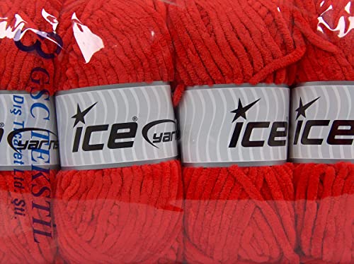 Lot of 4 x 100gr Skeins Ice Yarns Velvet Chenille Hand Knitting Yarn Red