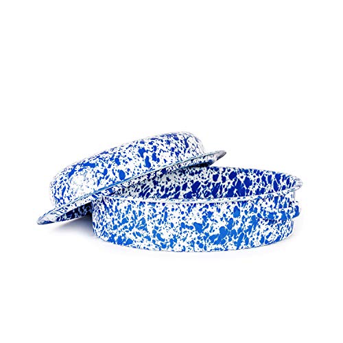 Enamelware Oval Covered Roaster, 3 quart, Blue/White Splatter