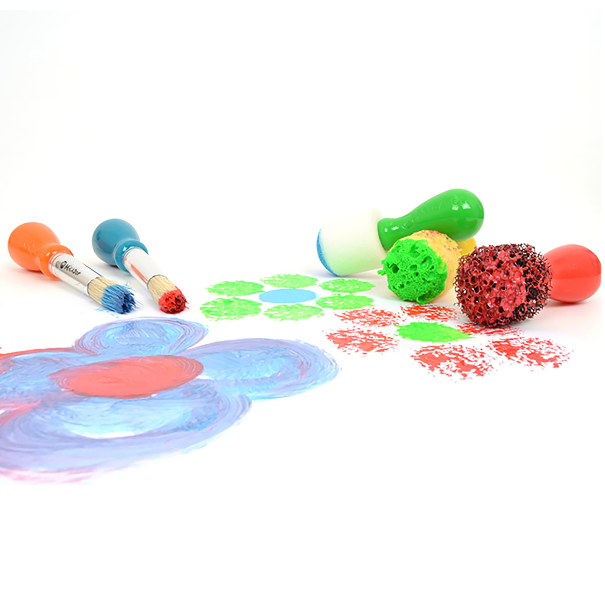 Micador Early Start Stuff for Painting, 5-Piece Set - 3 Sponge + 2 Durable Bristle Brushes - Easy Grip - Rounded Handles - Ages 3+