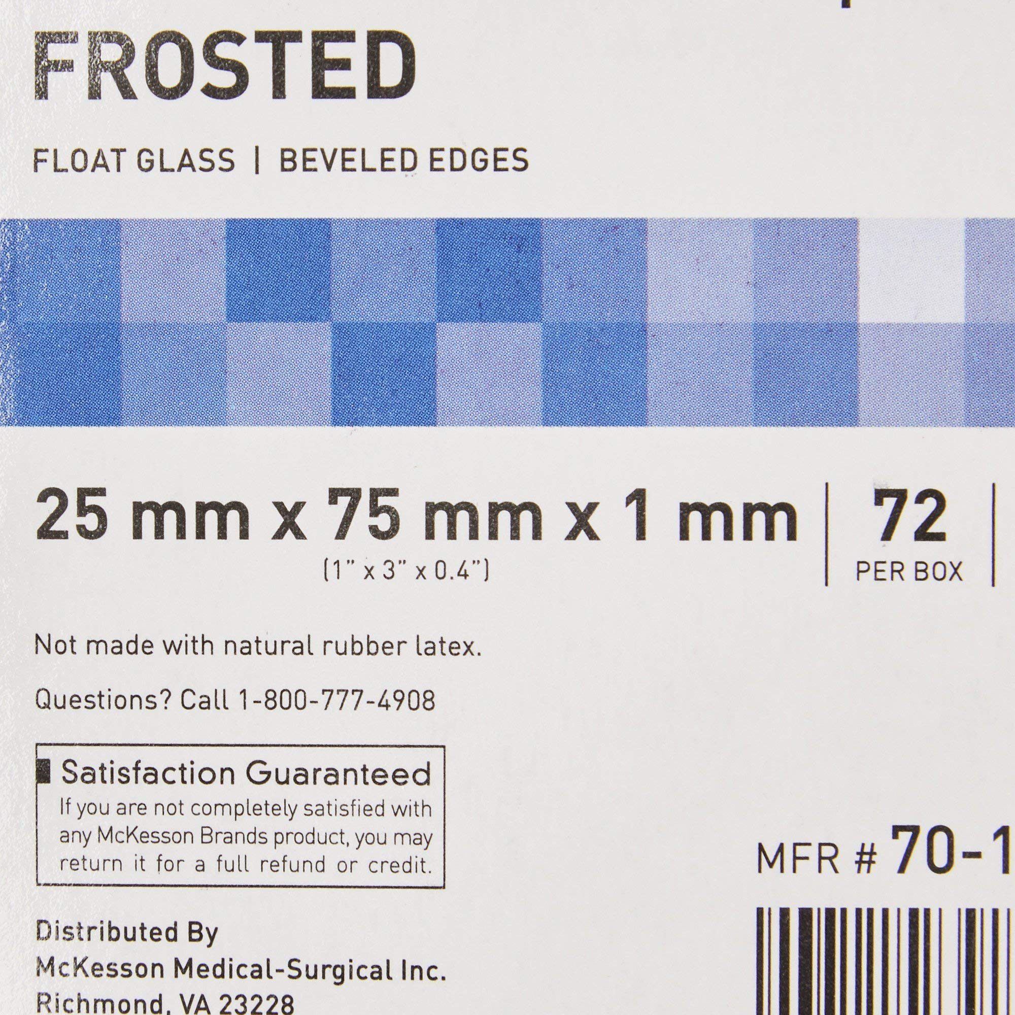 McKesson Premium Microscope Slides, Frosted, Float Glass, Beveled Edges, 25 mm x 75 mm x 1 mm, 72 Count