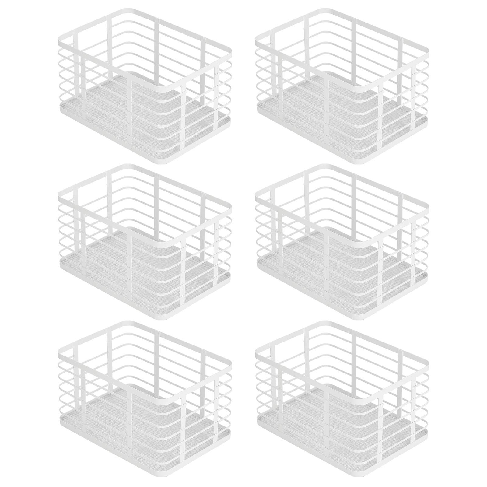 mDesign Metal Steel Wire Storage Basket Bin w/Built-in Handle, Open Top Industrial Design for Closet, Shelf Organization; Organize Clothes, Accessories, Carson Collection - 6 Pack - Matte White