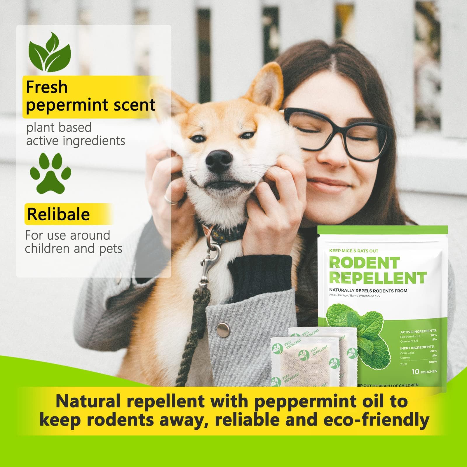 Mice Repellent for House 10 Pouches,Peppermint Oil to Repel Mice and Rats, Plant-Based Mice Repellent for House Squirrel Repellent Rodent Deterrent for Indoor Use