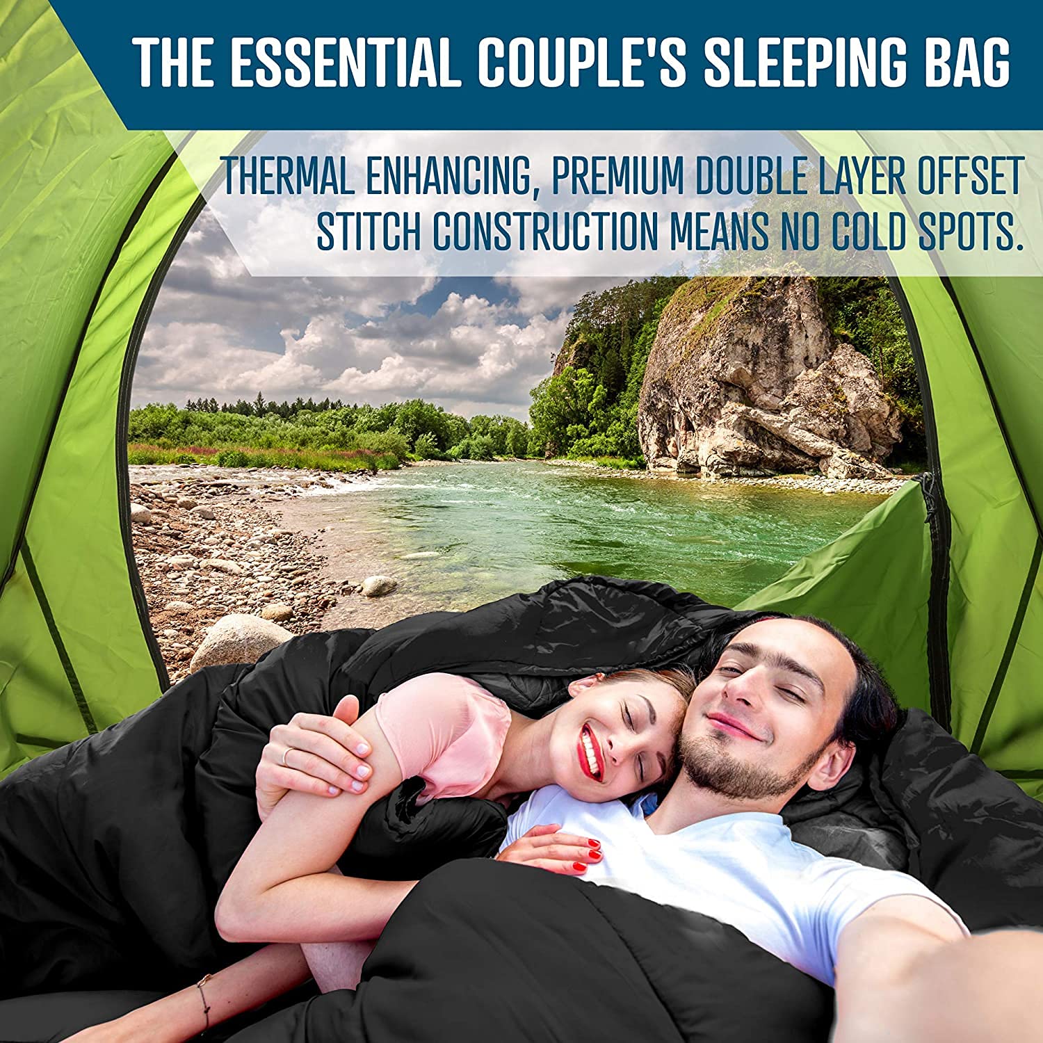 Double Camping Sleeping Bag with 2 Pillows by Zone Tech and Zone Tech Comfortable Outdoor Camping Cot Pads Mattress