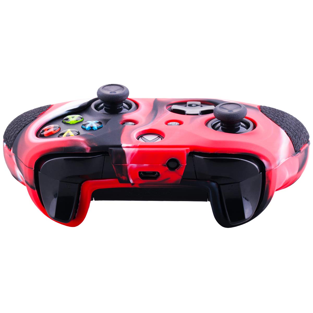 YoRHa Thickened Rubber Silicone Cover Skin Case 3D Letters Massage Grip for Xbox One S/X Controller x 1(Camouflage Blue) with PRO Thumb Grips x 8