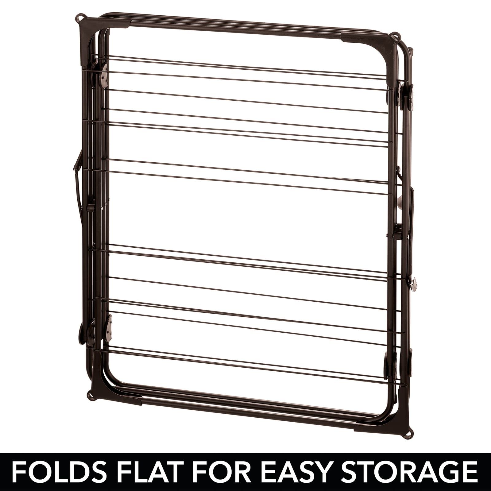 mDesign Tall Metal Foldable Laundry Clothes Drying Rack Stand - Compact, Portable, Folding, and Collapsible for Storage - Large Capacity, 27 Drying Rods, 46 Feet of Drying Hanger Space - Bronze