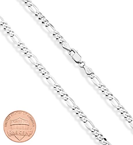 Miabella 925 Sterling Silver Italian 5mm Diamond-Cut Figaro Link Chain Necklace for Women Men, Made in Italy (22 Inches)