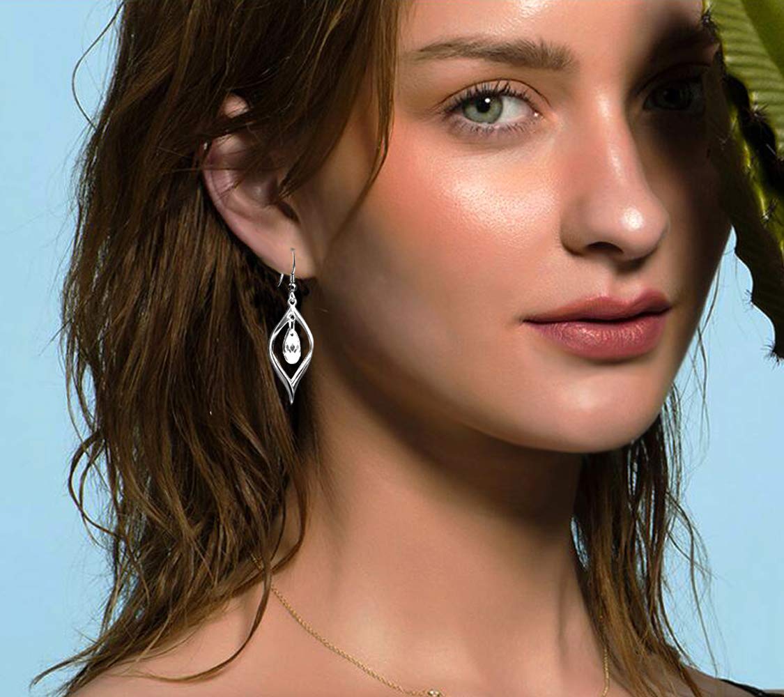 Clearance Swarovski Crystal Twist Leaf Style Fashion 925 Sterling Silver Dangle Earrings for Women in Gold-Plated