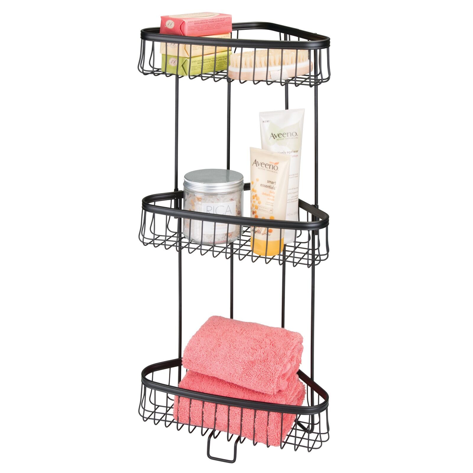 mDesign Metal Bathroom Shelf Unit - Freestanding Vertical Storage for Organizing and Storing Hand Towels, Body Lotion, Facial Tissues, Bath Salts - 3 Shelves, Hyde Collection - Matte Black