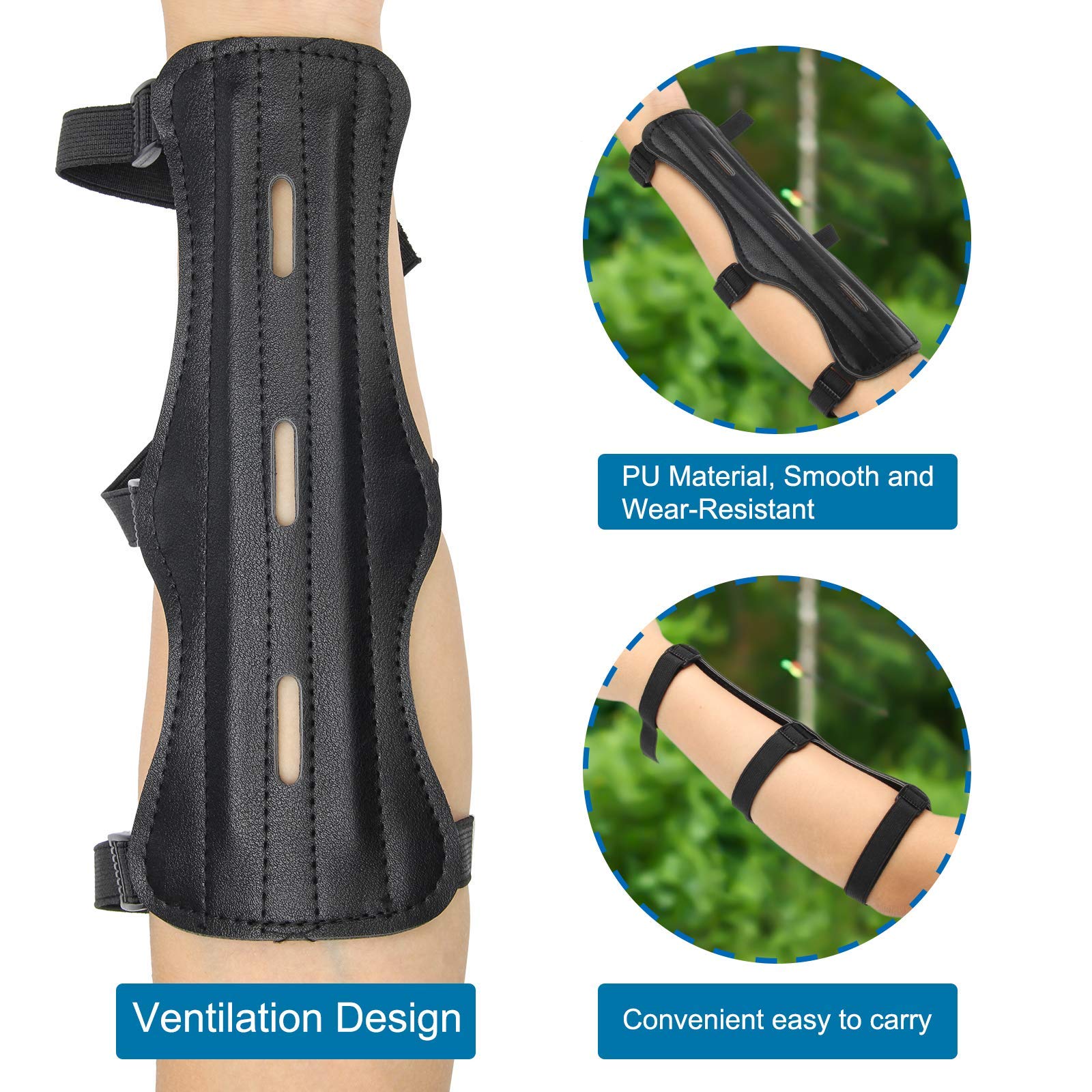 Coolrunner Archery Glove Three Finger Leather Archer Protective Gloves(M) & Archer Arm Guard Leather, Adjustable Bow Armguard