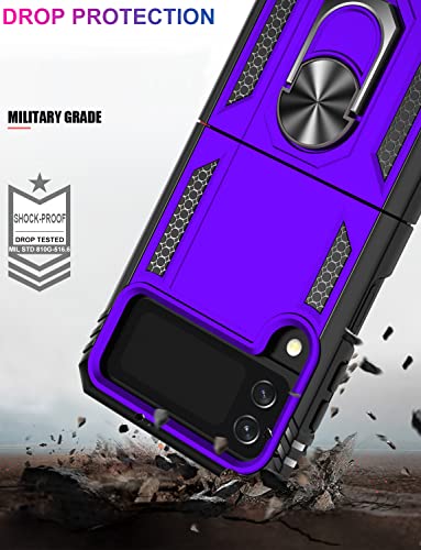 IKAZZ Galaxy Z Flip 3 Case,Samsung Z Flip 3 Cover Military Grade Shockproof Heavy Duty Protective Phone Case Pass 16ft Drop Test with Magnetic Kickstand Holder for Samsung Galaxy Z Flip 3 Purple