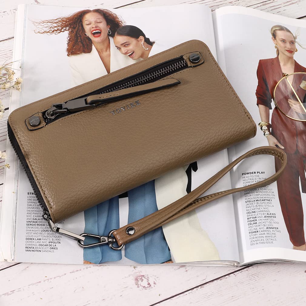 YOVIEE Wallets for Women RFID Blocking Large Capacity Genuine Leather Zip Womens Wallet Credit Card Holder Checkbook Organizer Phone Clutch Long Travel Coin Purse Wristlet