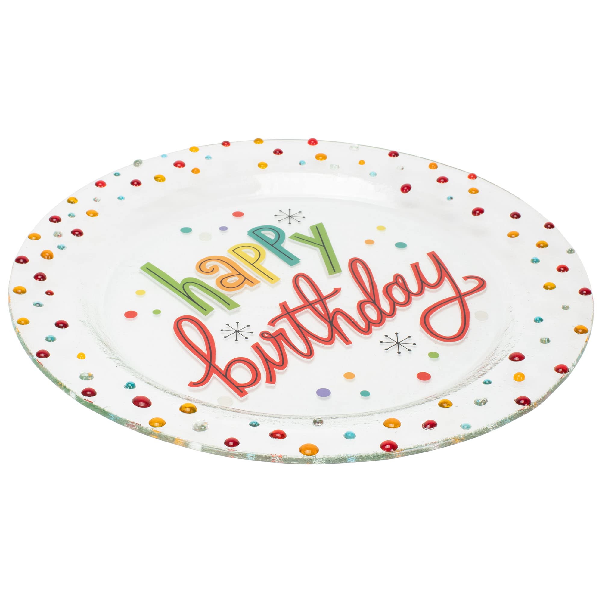 DEMDACO Happy Birthday Confetti Multicolored 14 x 14 Hand painted Glass Platter