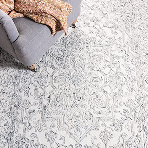 SAFAVIEH Trace Collection Accent Rug - 4' x 6', Ivory & Charcoal, Handmade Wool, Ideal for High Traffic Areas in Entryway, Living Room, Bedroom (TRC302H)