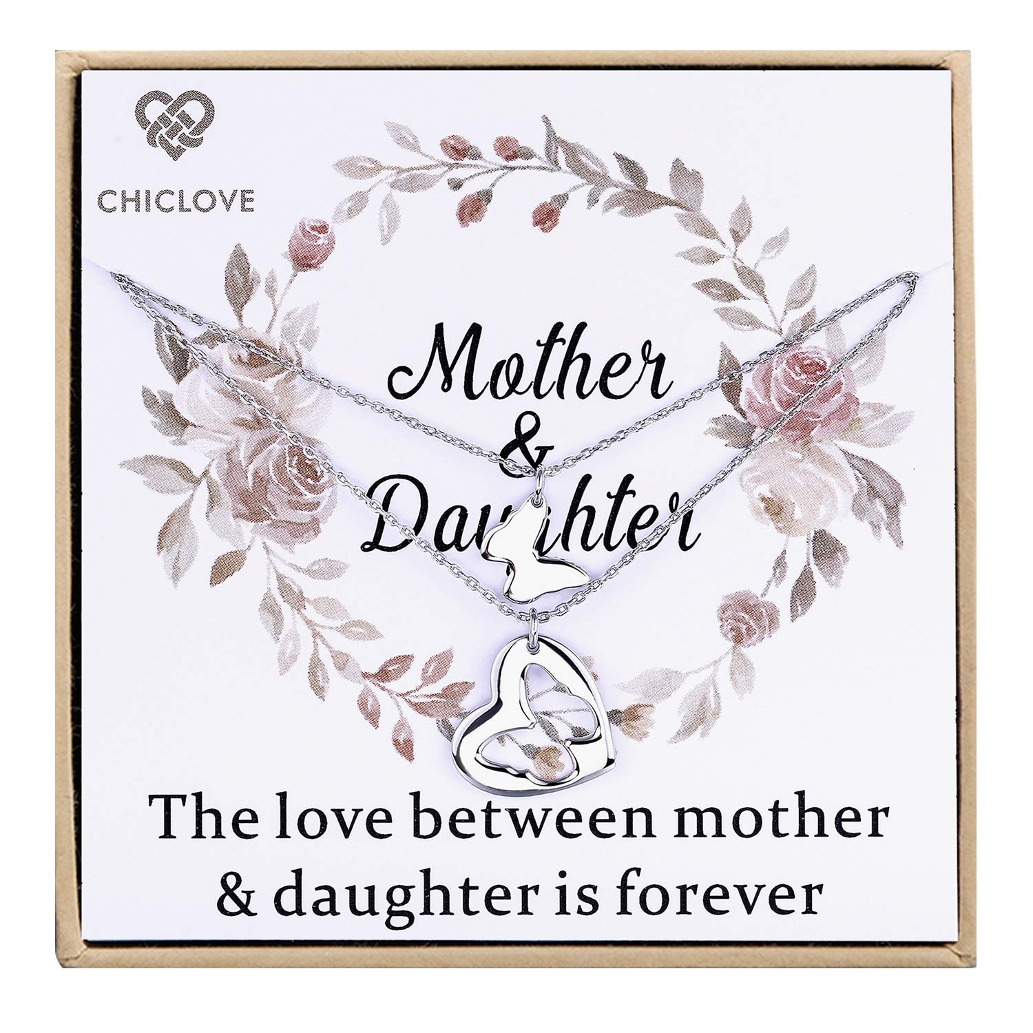 CHICLOVE Mother Daughter Jewelry Sets for Two, Cutout Heart Necklaces, 2 Sterling Silver Necklaces (C - mom and daughter jewelry)