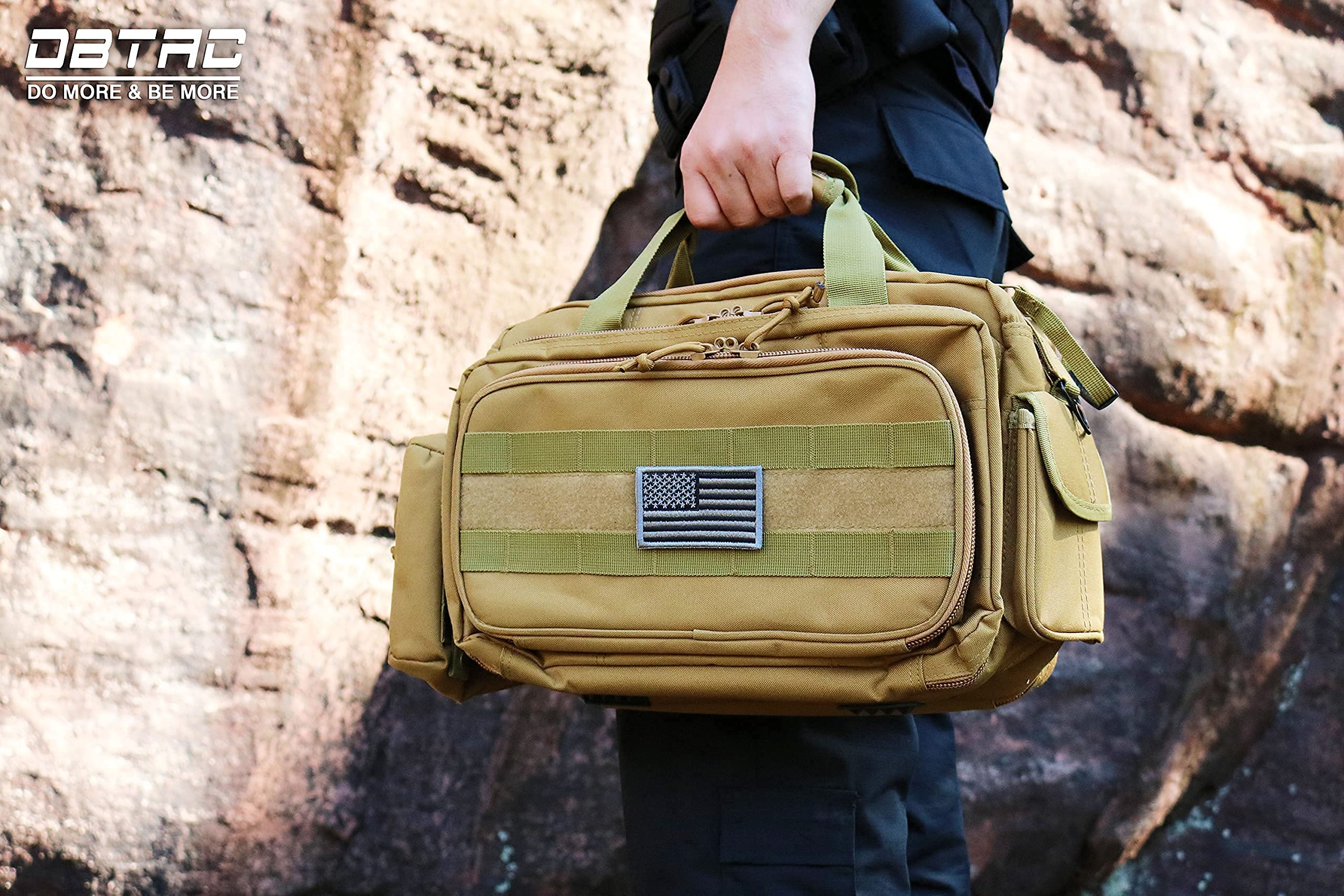 DBTAC Range Bag 2~4 Pistol Medium Size (Tan) + Tactical Lunch Bag (Tan), Durable Material with adjustable shoulder strap, Multi-functional Design
