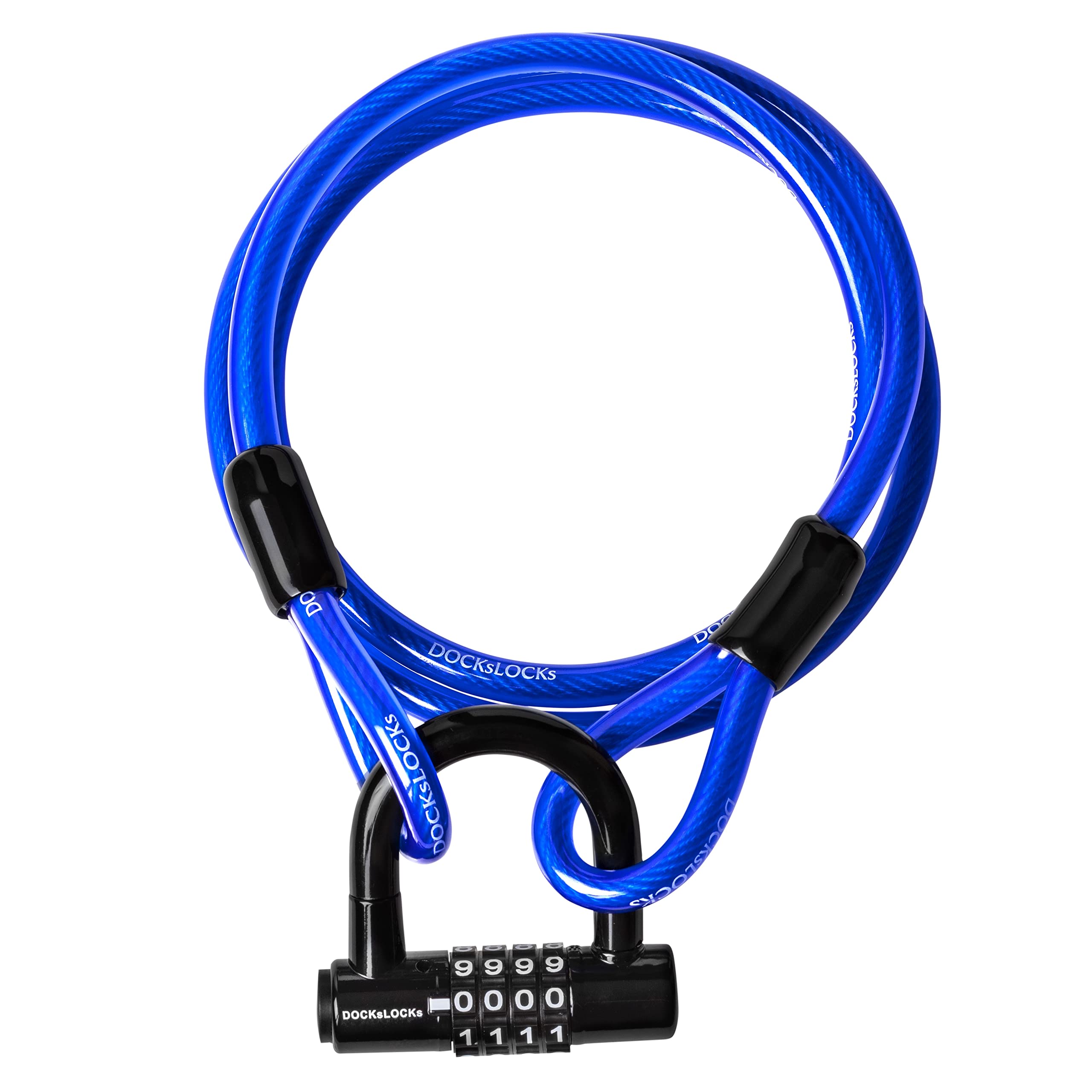 DocksLocks Security Cable Lock Set (5' to 25') Looped Ends, Weatherproof, Keyless Compact U-Lock with Combination, Anti-Theft for Bikes, Equipment 5ft