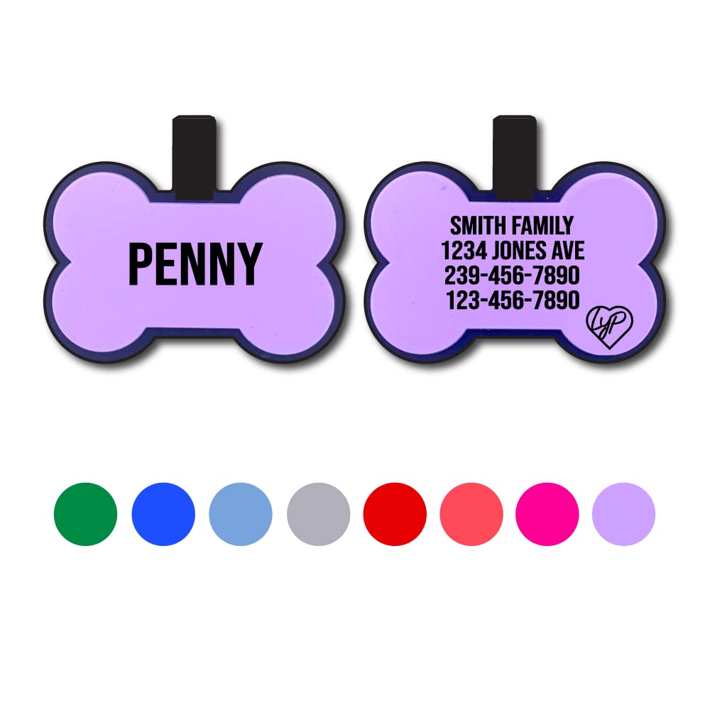 LYP Soundless Bone Pet ID Tag - Love Your Pets Largest Line of Silicone Dog ID Tags - No More Jingling Pet Tags -Durable - Never Fades – Personalized, Deep Engraved Silicone Dog Tag (1 Tag, Purple)